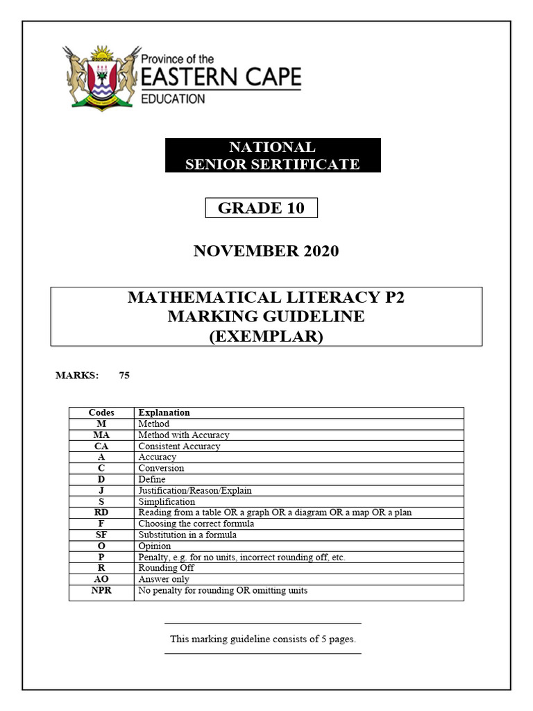 MATHS LIT P2 GR10 MEMO NOV2020 - English | PDF MATHS LIT P2 GR10 MEMO NOV2020 - English | PDF