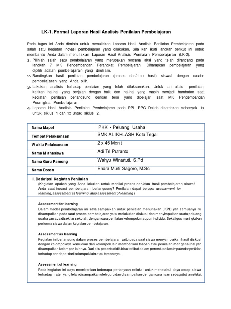 Format Hasil Asesmen Pembelajaran Adi Tri Putranto | PDF