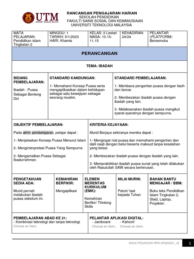 RPH Grouping Puasa T2 | PDF