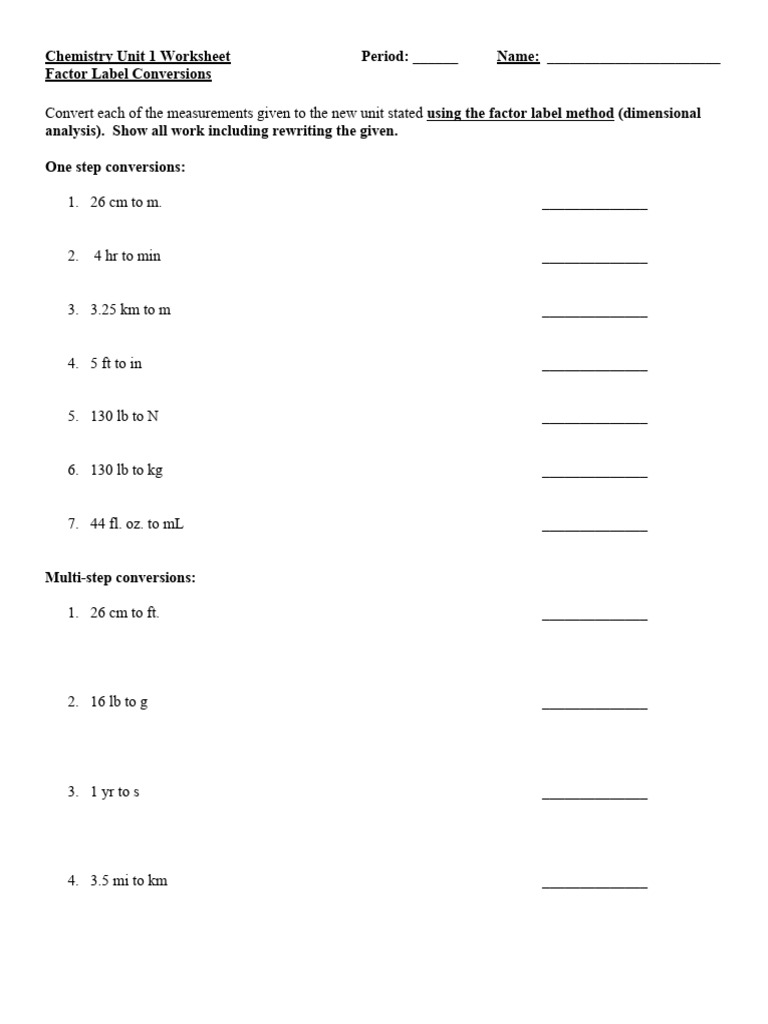 Chemistry Unit 1 Conversion Worksheet | PDF