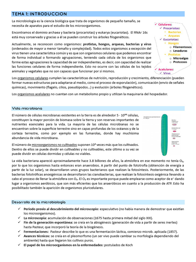 Tema 1 - Introducción Microbiología | PDF