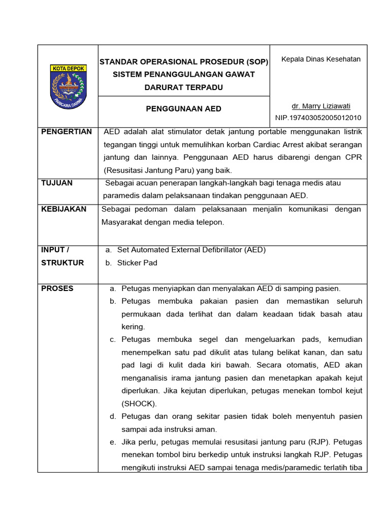 SOP Penggunaan AED | PDF