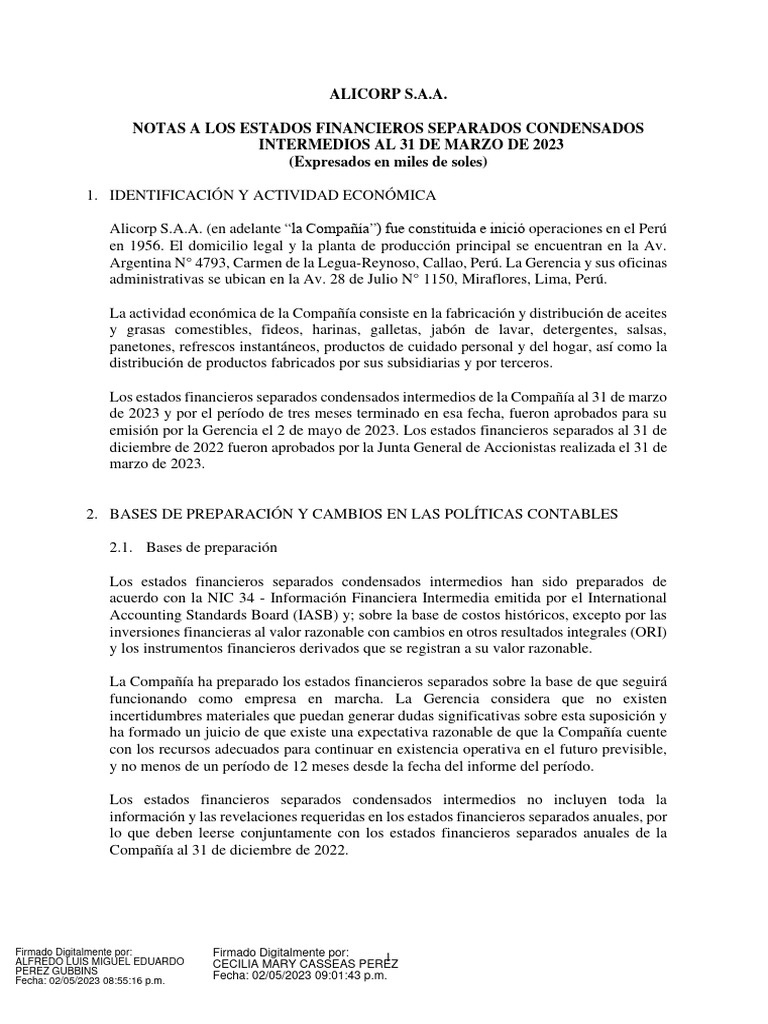 Notas A Los EEFF Separados | PDF | Bancos | Activo intangible