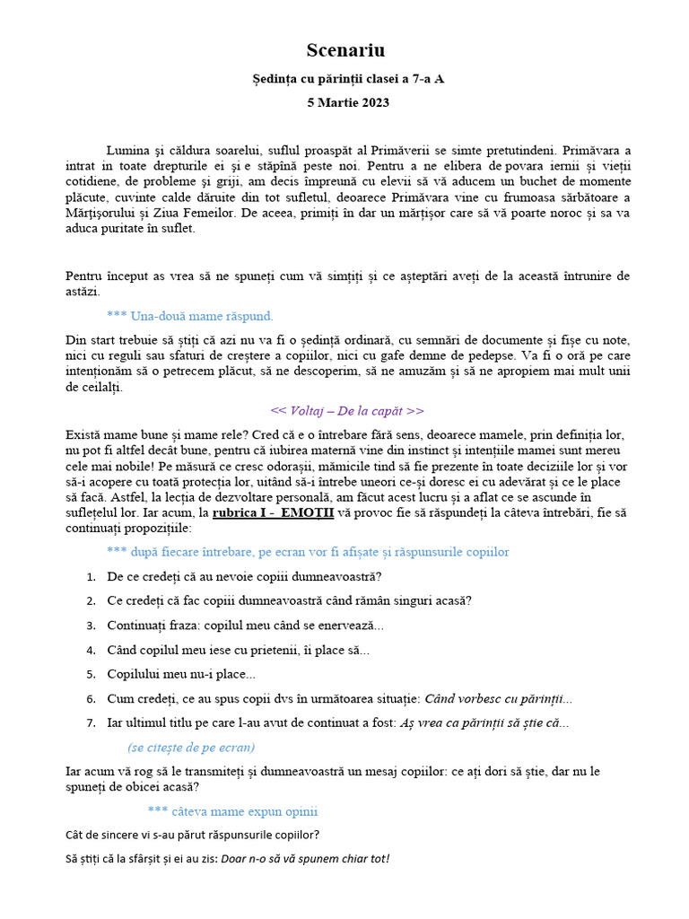 Scenariu Sedinta 8 Martie | PDF
