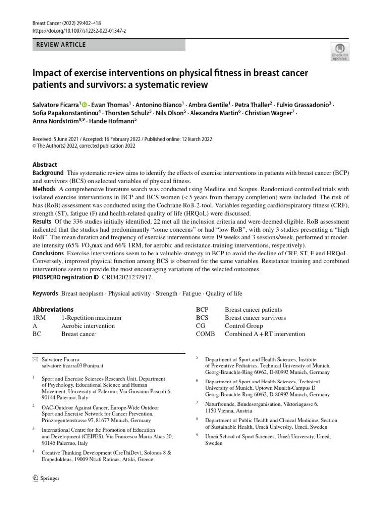 Effect On Physical Fitness in Breast Cancer Patients and Survivors, A ...