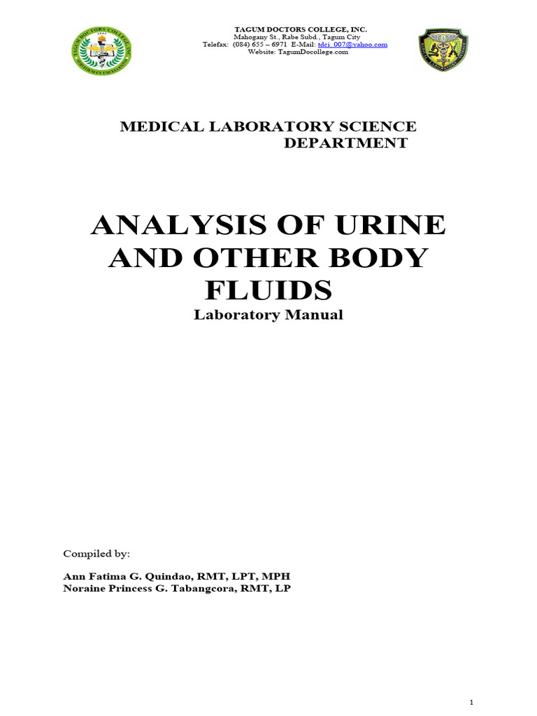 Analysis of Urine and Other Body Fluids: Medical Laboratory Science ...