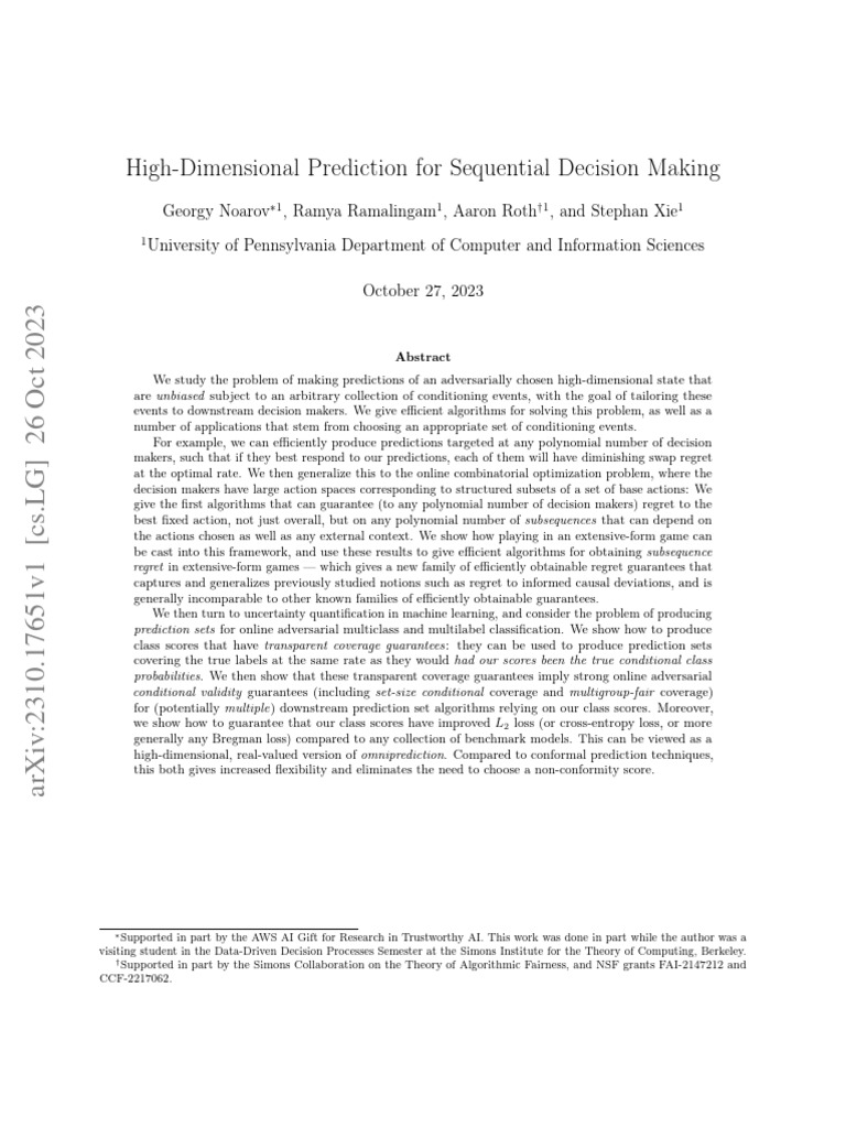 High-Dimensional Prediction For Sequential Decision Making | PDF | Mathematical Optimization ...