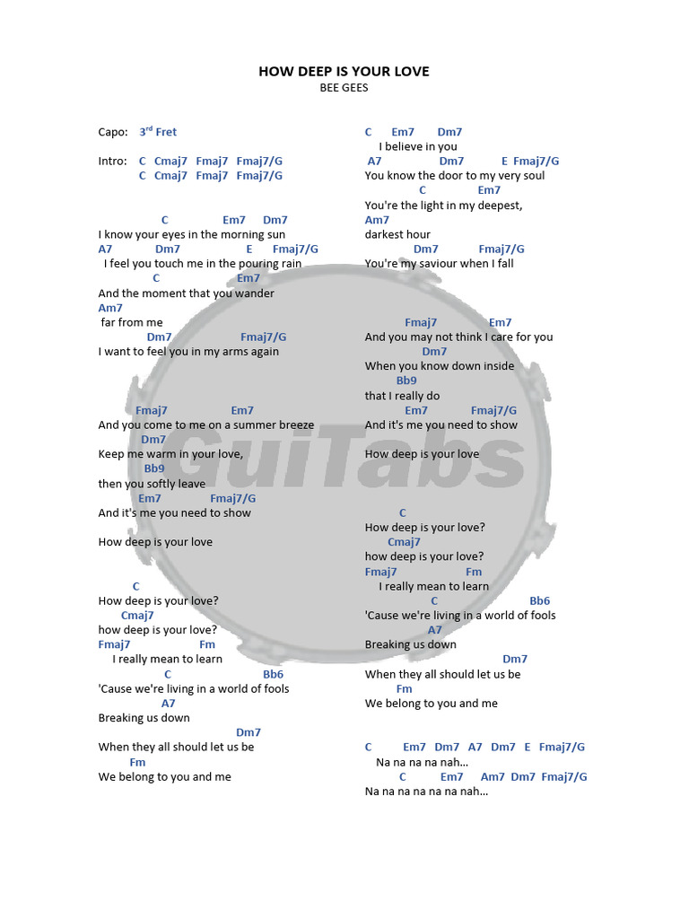 How Deep Is Your Love - Lyrics & Chords | PDF | Recorded Music