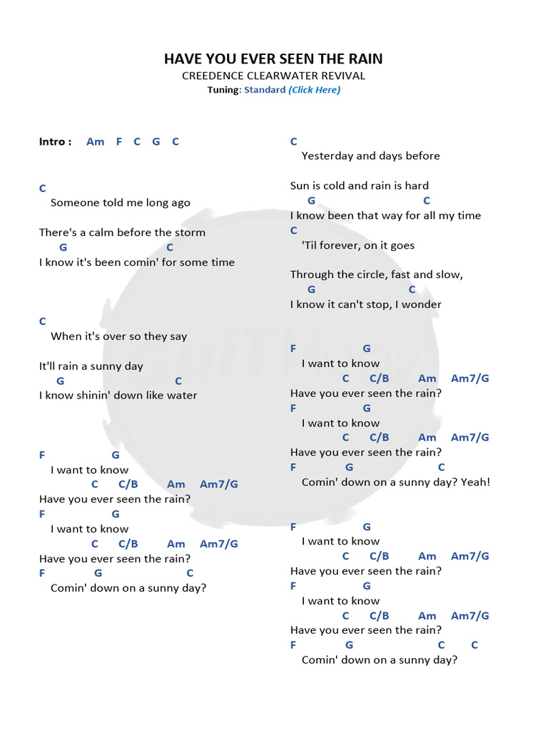 Have You Ever Seen The Rain Lyrics Chords Pdf Musical Forms