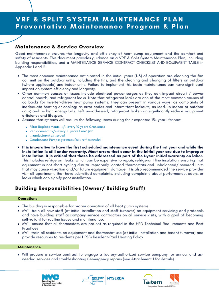VRF Split System Maintenance Plan | PDF