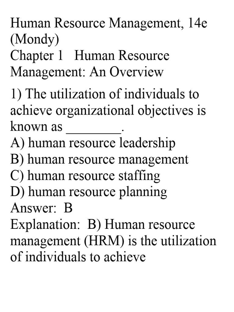 Human Resource Management Questions Chapter 1 | PDF