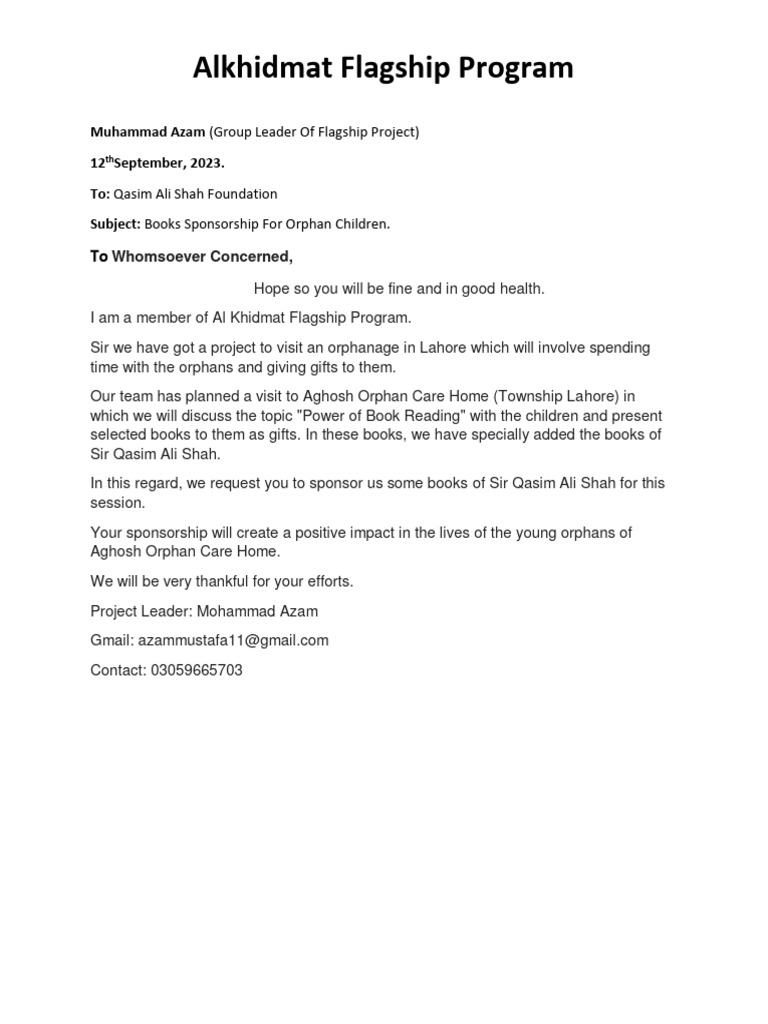 Book Sponsorship for Orphans Program | PDF | Self-Improvement ...