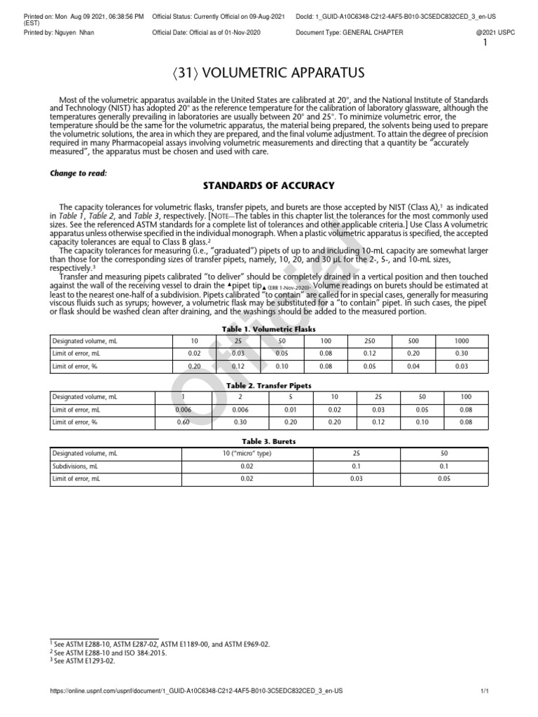 〈31〉 Volumetric Apparatus | PDF | Volume | Metrology