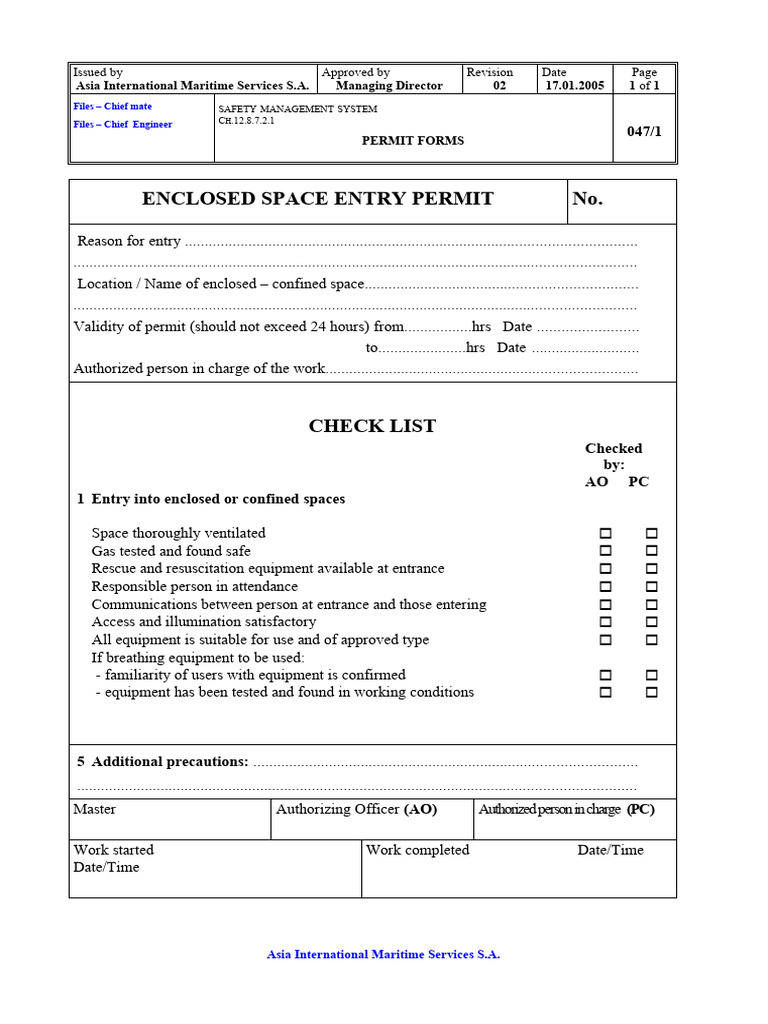 1 Enclosed Space Entryx | PDF | Safety | Underwater Diving