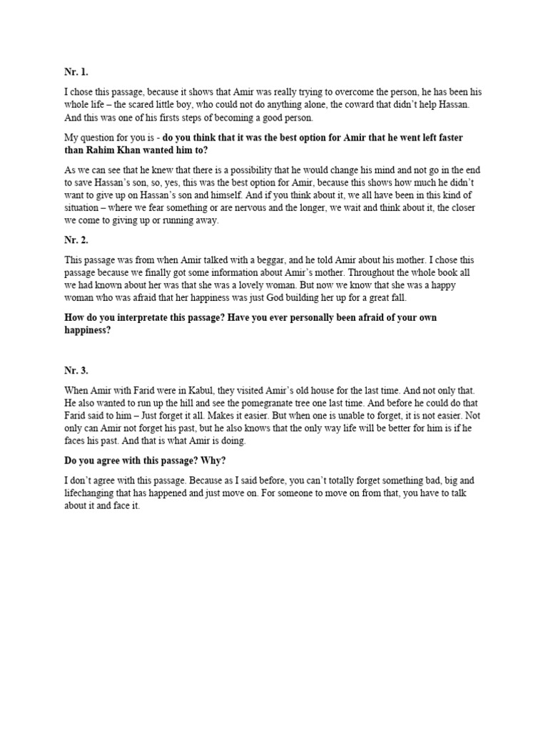 19-22 Passage Person The Kite Runner | PDF | Language Arts & Discipline ...