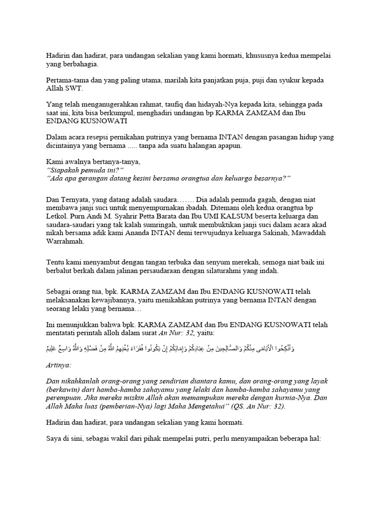 Teks Sambutan Pernikahan 1 | PDF