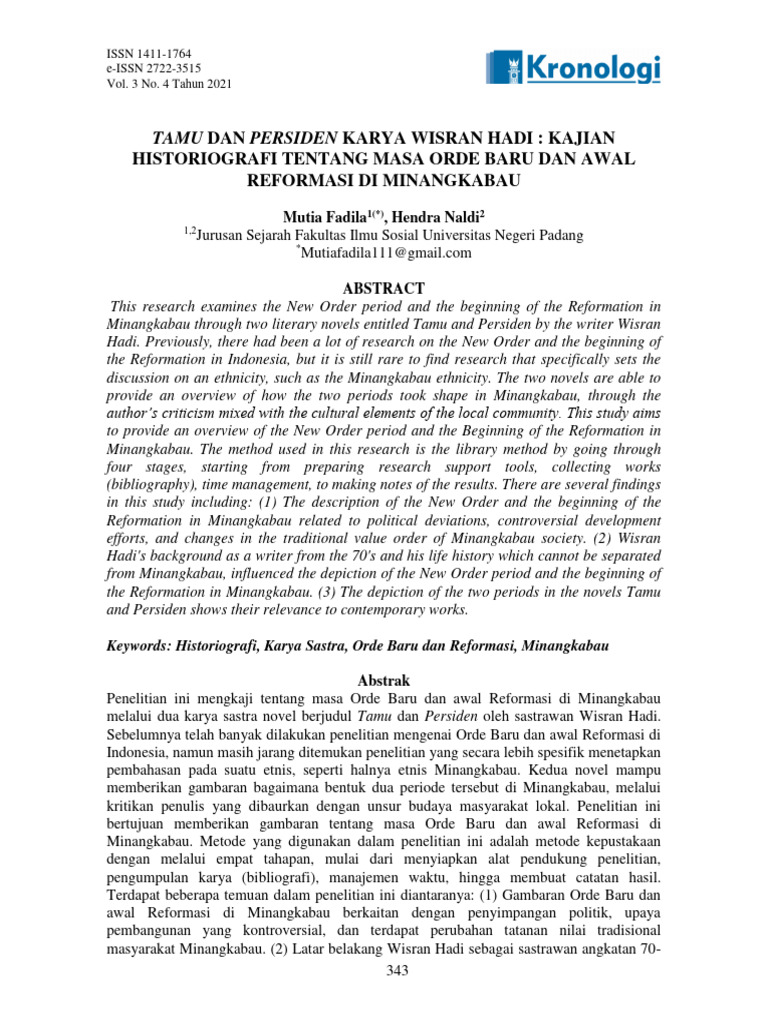 Historiografi Tentang Masa Orde Baru Dan Awal Reformasi Di Minangkabau | PDF | Indonesia ...