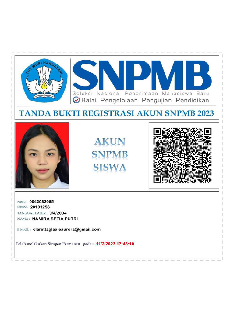 Kartu Peserta SNBP | PDF