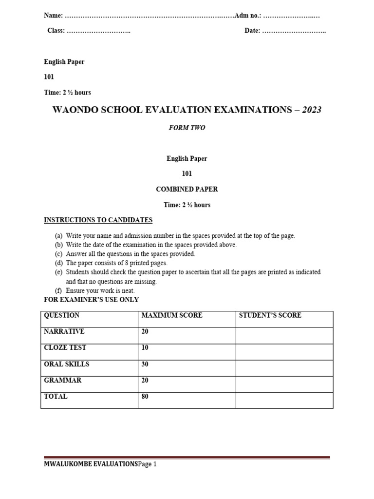 Nov Form 2 Eng QSNS | PDF