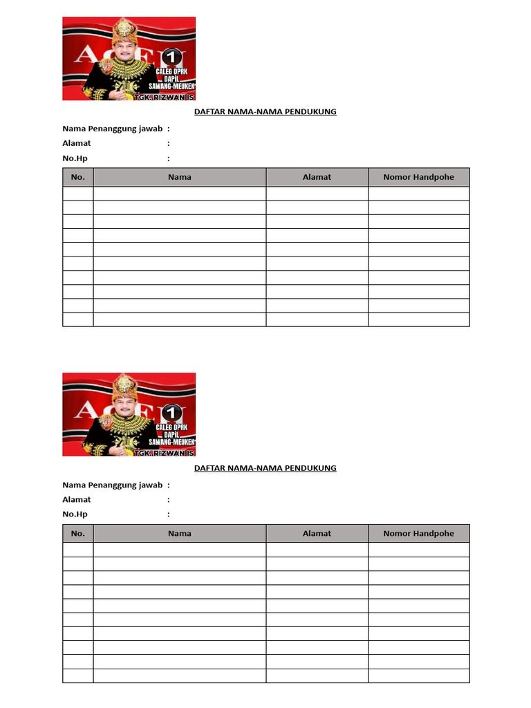 Daftar Nama Pendukung Tgk. Rizwan Is 2 | PDF | Seni & Disiplin Bahasa | Hukum