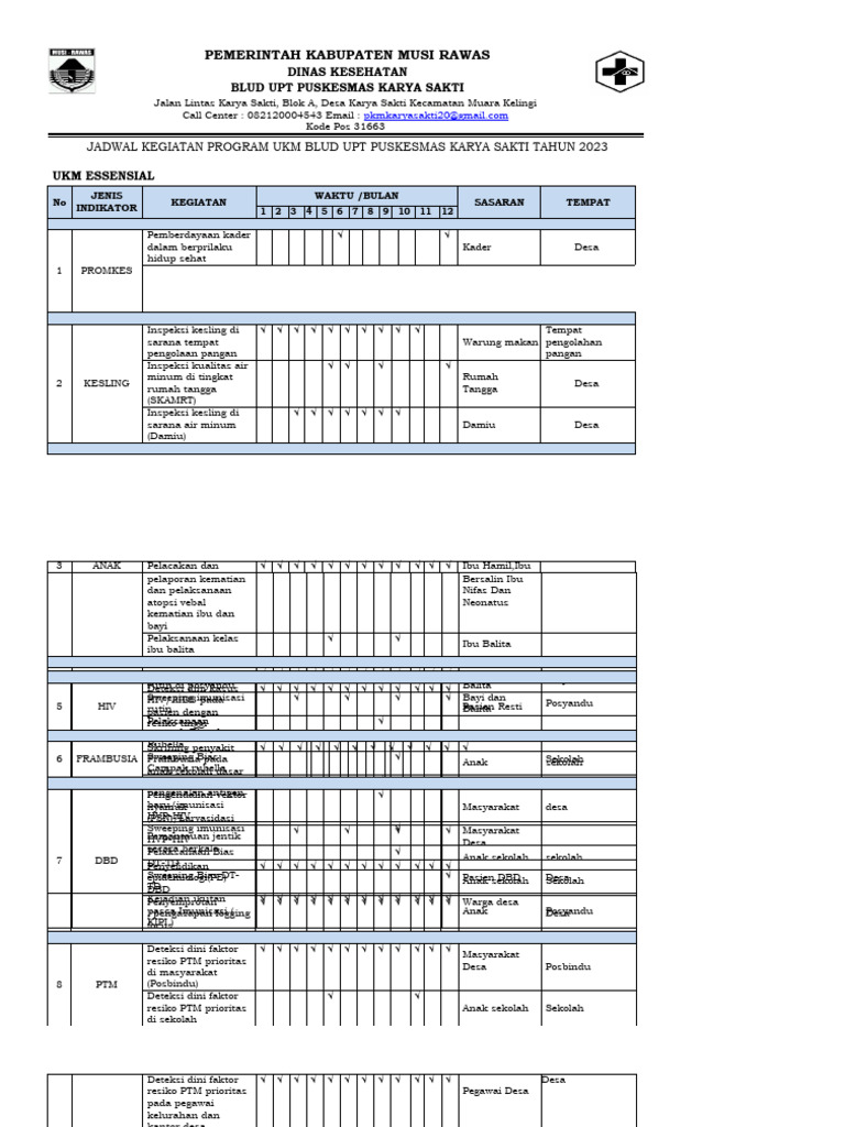 Jadwal Kegiatan UKM Puskesmas 2023 | PDF