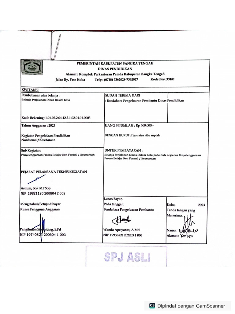 Perjadin Dalam Kota Ke PKBM Sabar Menanti Dan Pesisir Gu 23 Mei SPJ 300 ...