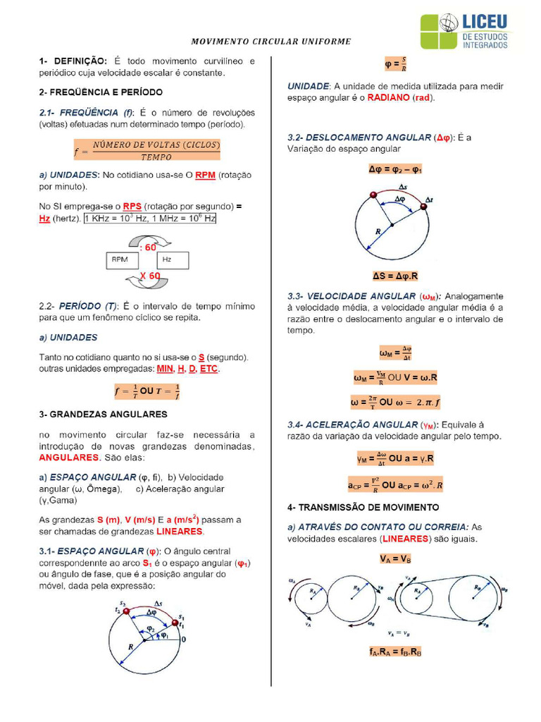 Resumo Movimento Circular | PDF