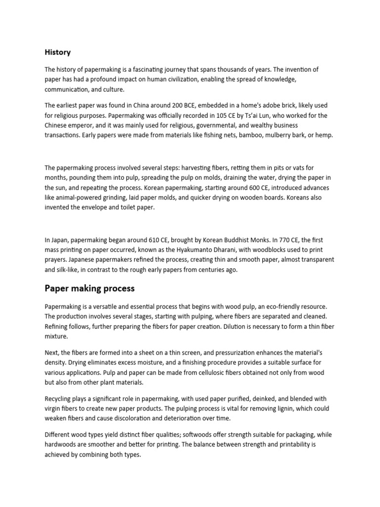 History Paper Making Process PDF Paper Papermaking