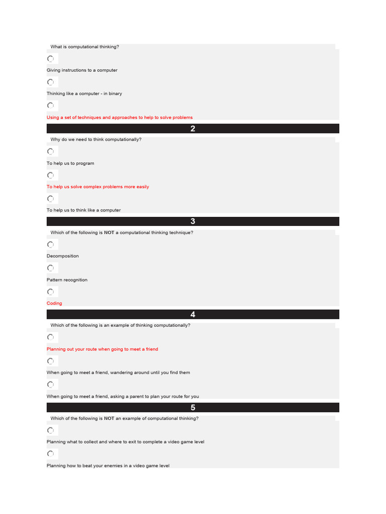 What Is Computational Thinking Quiz Pdf Algorithms Abstraction Computer Science