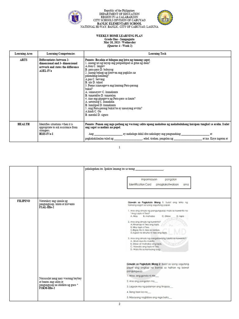WHLP q2 w2 Wednesday | PDF