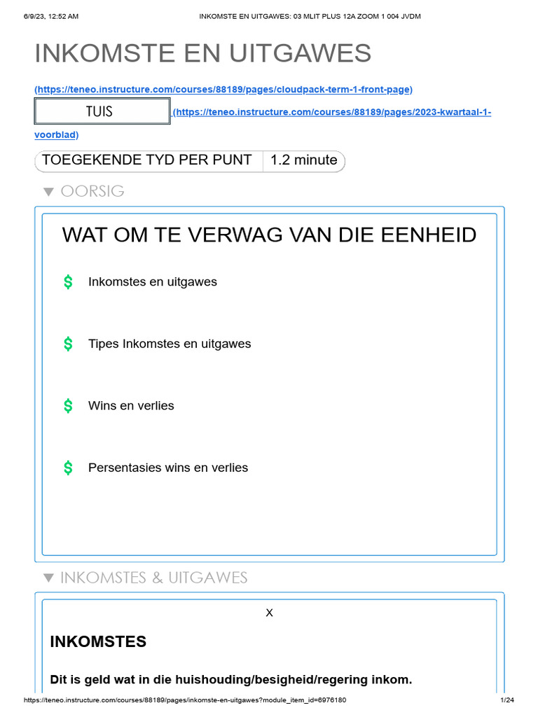 Inkomste en Uitgawes | PDF