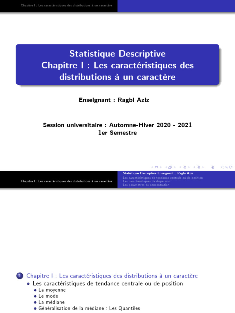 Statistique Descriptive Chapitre I Les Caractéristiques Des Distributions À Un Caractère | PDF ...
