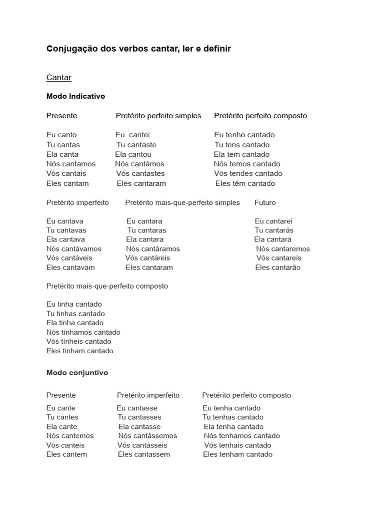Verbos Cantar | PDF | Linguística | Relações sintáticas