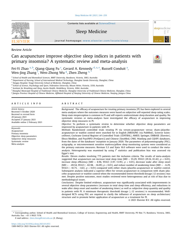 Can Acupuncture Improve Objective Sleep Indices in Patients With Primary Insomnia (Sysrev+ma ...