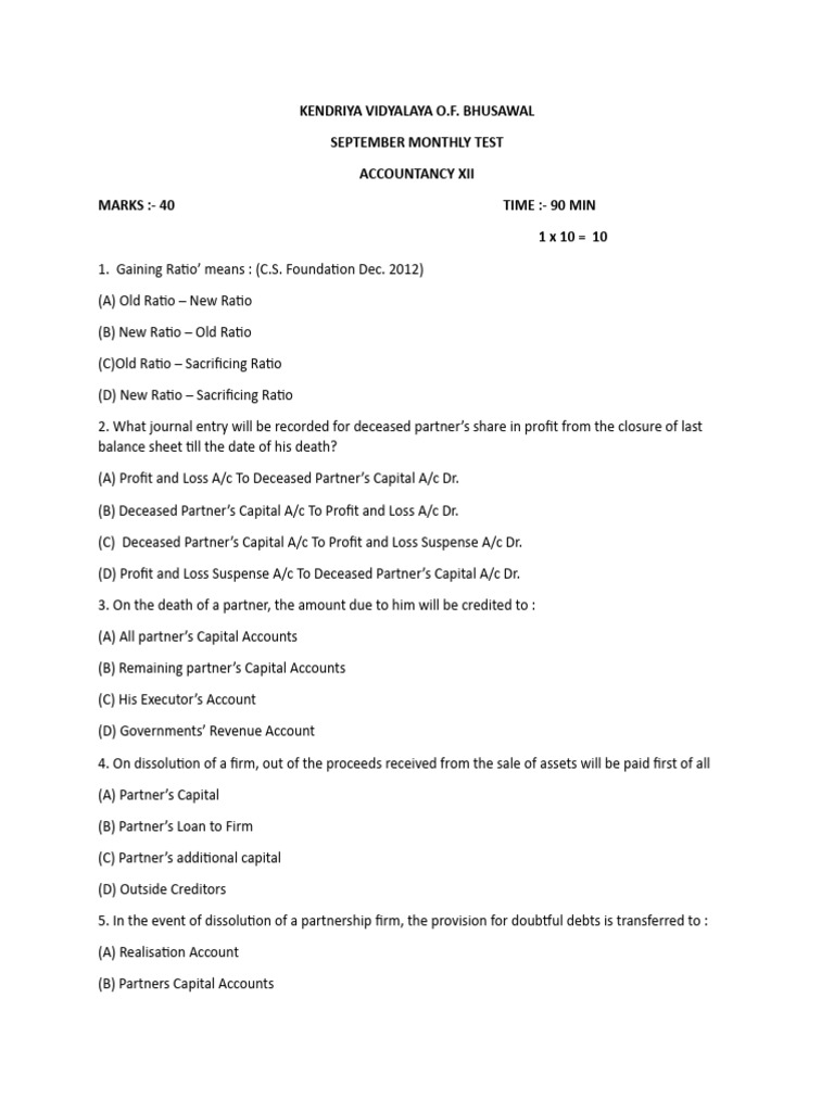 Class 12 Accountancy Question Paper | PDF