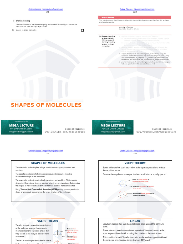 5 Shapes of Molecules Notes | PDF | Chemical Bond | Intermolecular Force