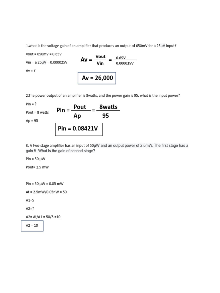 Electronics Amplifier Calculations | PDF | Technology & Engineering