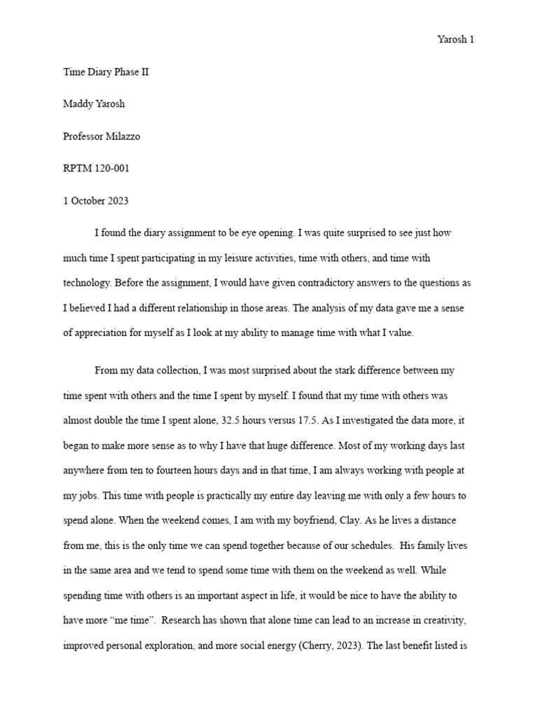 Time Diary Phase II | PDF | Leisure | Communication