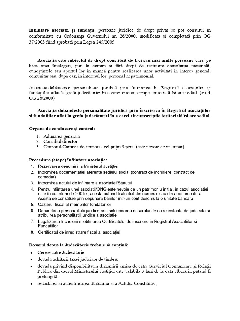 Infiintare Asociatie - Etape Și Acte Necesare | PDF