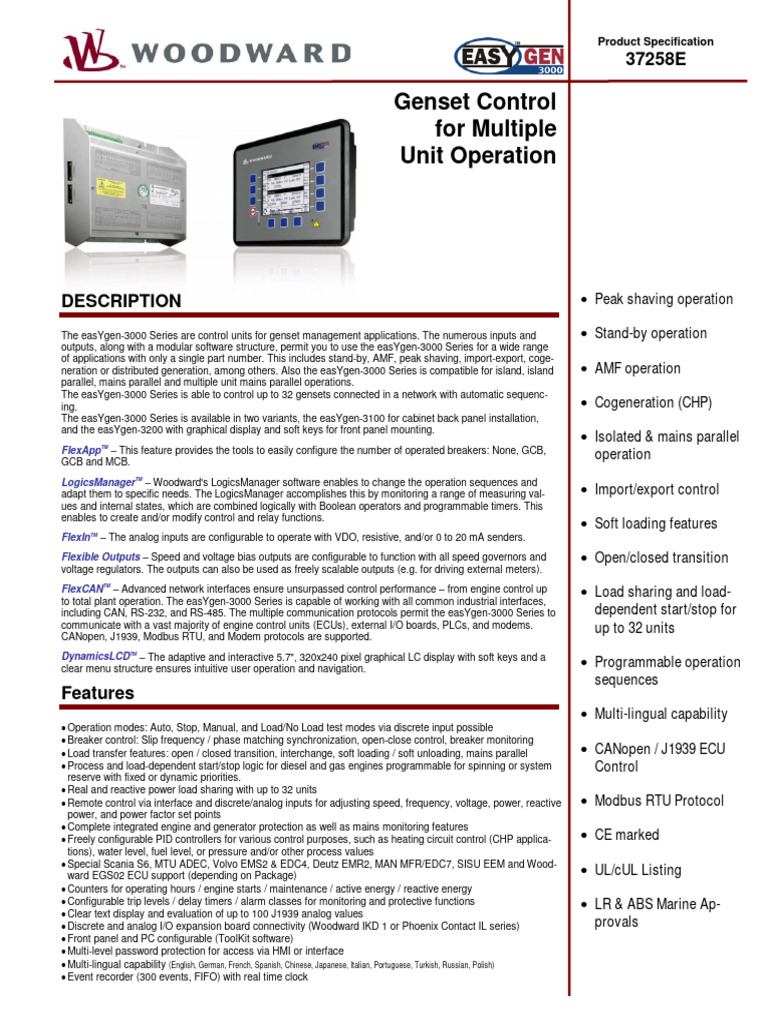 Easy Gen 3000 Data Technical | PDF | Alternating Current | Programmable Logic Controller