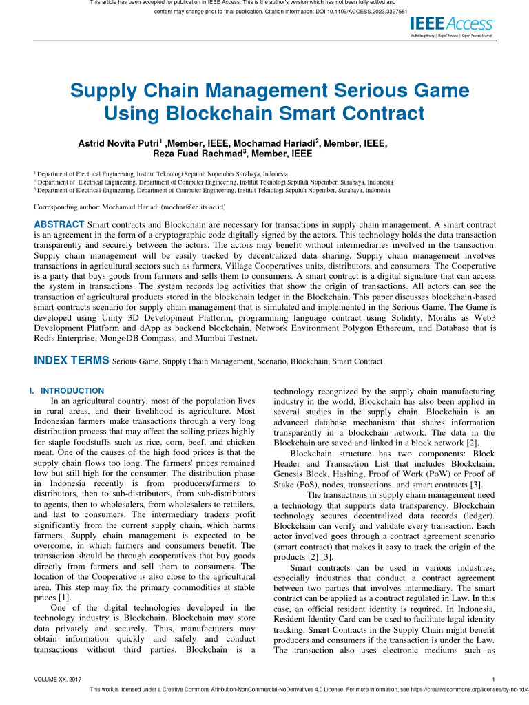 Supply Chain Management Serious Game Using Blockchain Smart Contract | PDF | Supply Chain ...