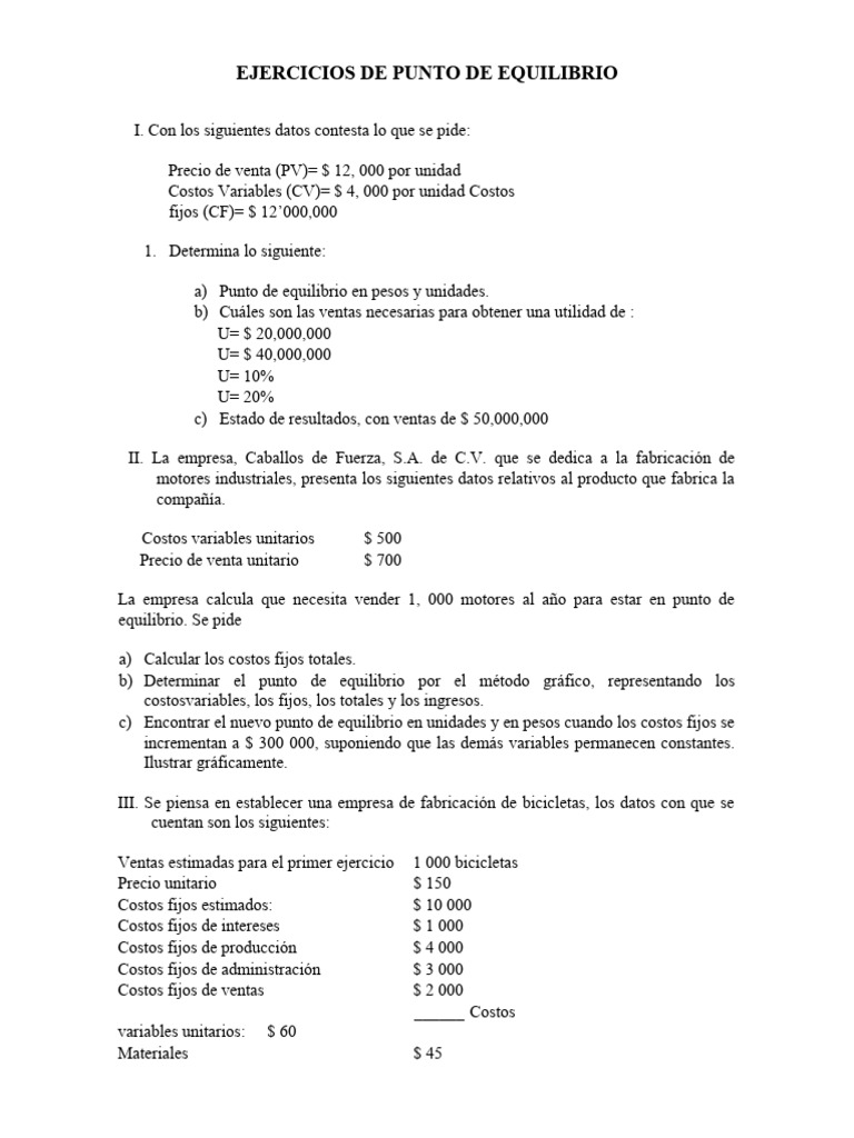 Taller de Punto de Equilibrio | Descargar gratis PDF | Economias | Business