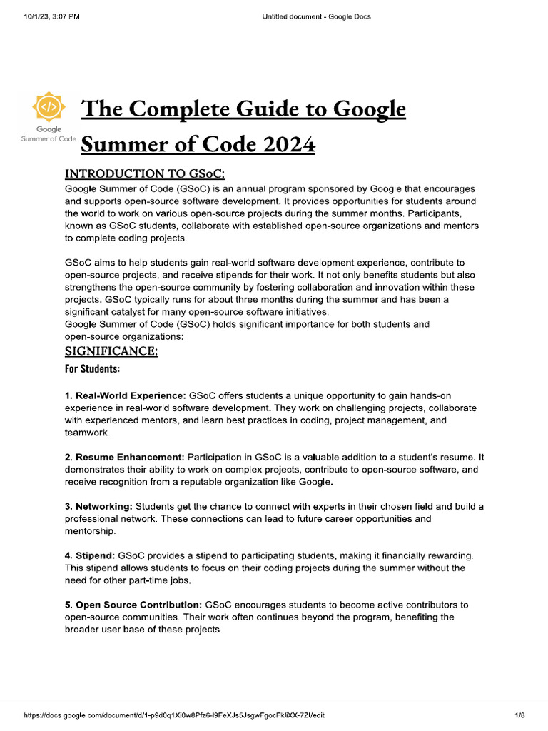 Complete Guide To Google GSoC 2024 | PDF