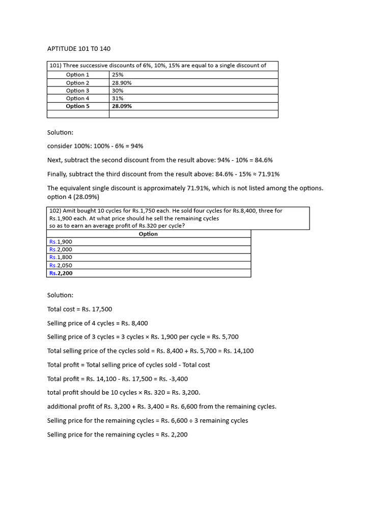 Aptitude 101 t0 140 | PDF | Speed | Numbers