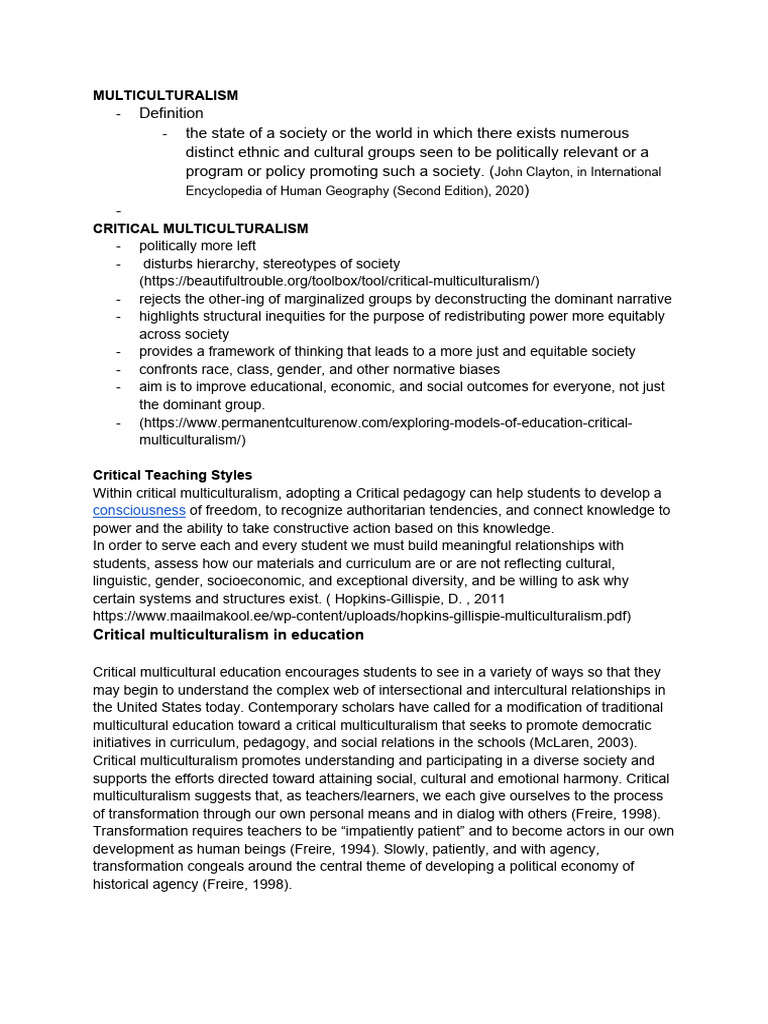 Critical Multiculturalism in Education | PDF | Social Science
