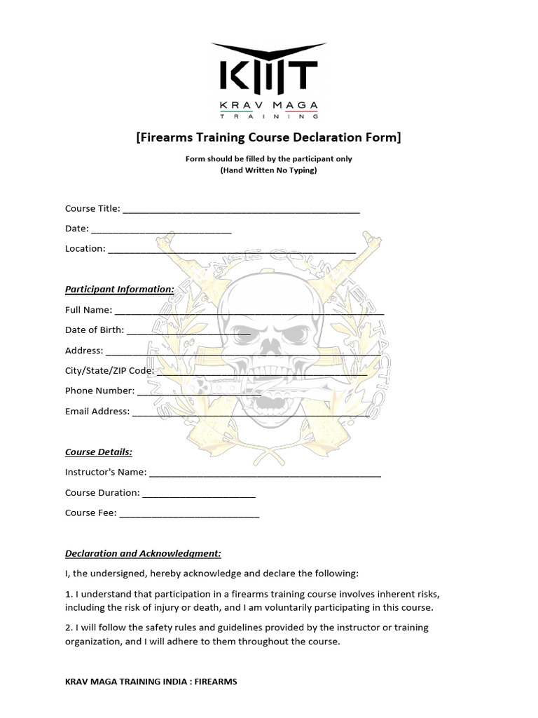Firearms Training Course Declaration Form | PDF | Justice | Crime & Violence