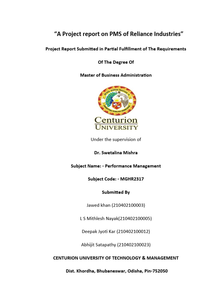 GROUP - 1 - A Project Report On PMS of Reliance Industries | PDF ...