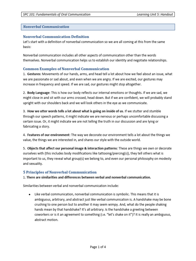 Nonverbal CX | PDF | Nonverbal Communication | Body Language