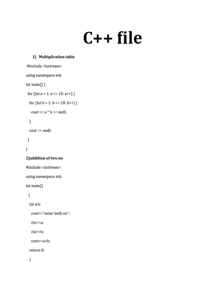 C++ File: 1) Multiplication Table | PDF
