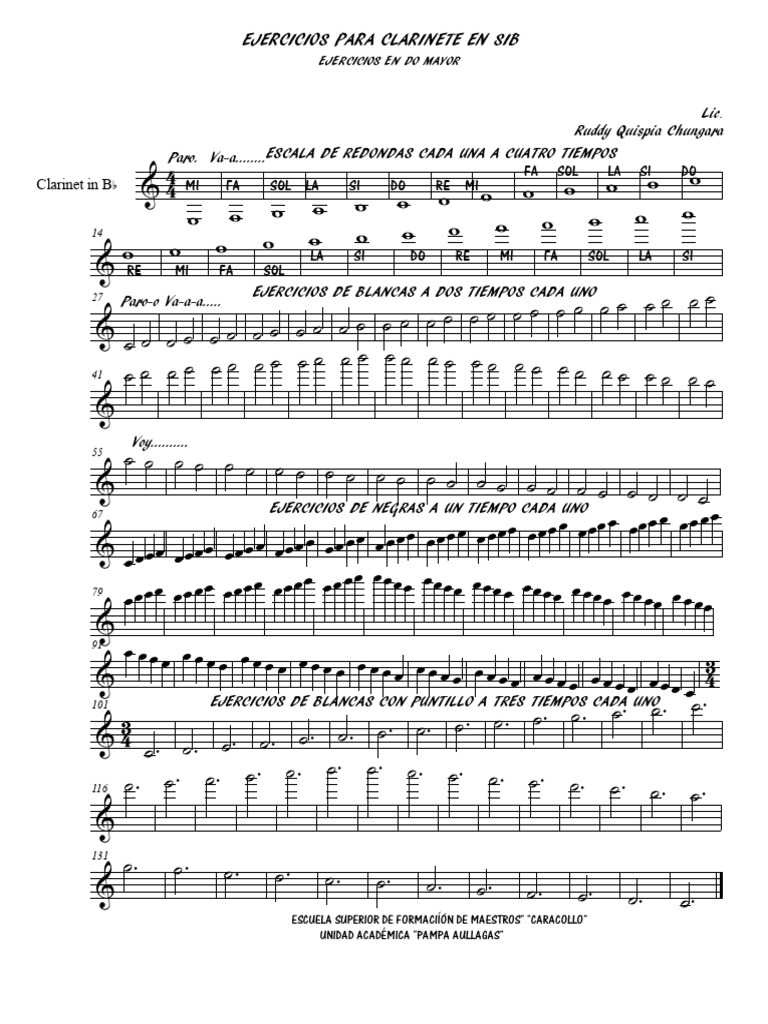 Ejercicios Prácticos para Clarinete | PDF